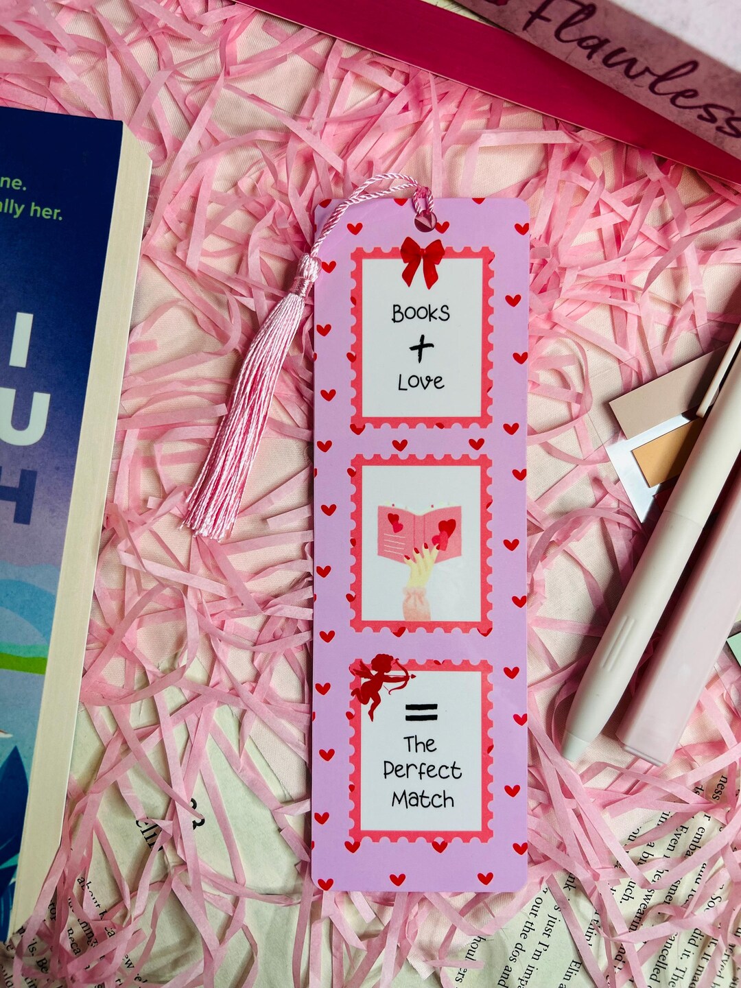 The Perfect Match Pink Laminated Valentine’s Bookmark With Tassel ...