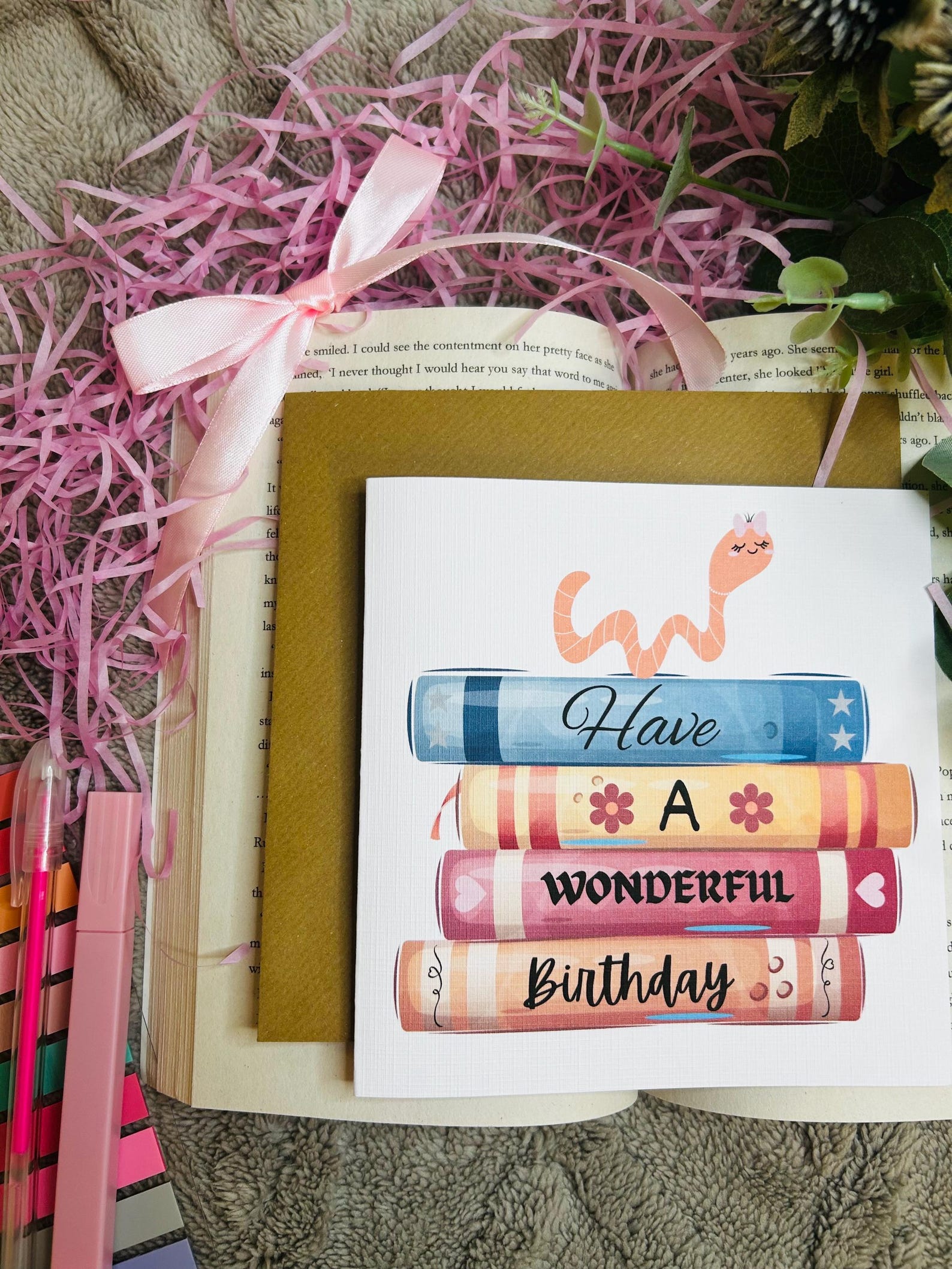 Bookworm Stack Birthday Card for Bookish Bestie, Daughter, for Her ...