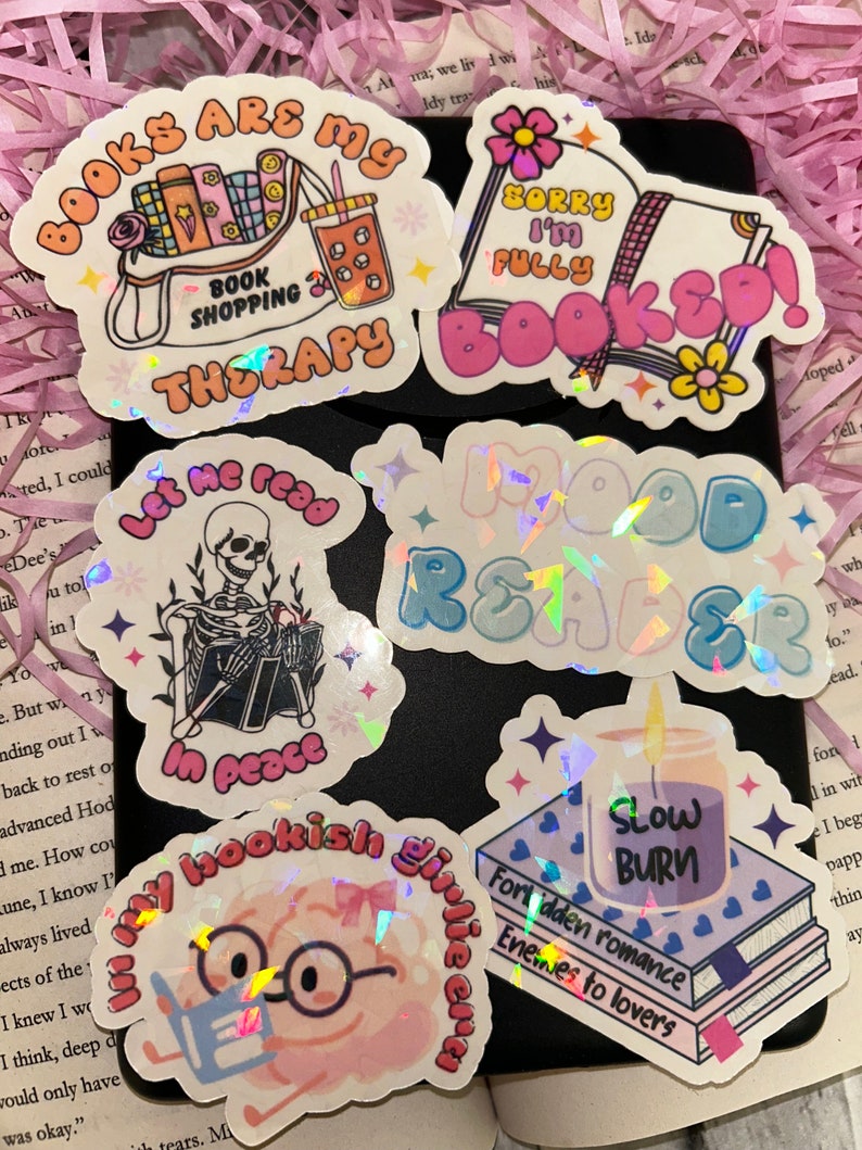 Books Are My Therapy Holographic Sticker, Cute Book Lover Stickers ...