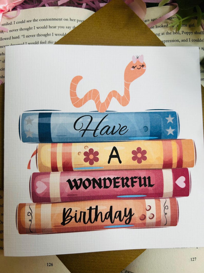 Bookworm Stack Birthday Card for Bookish Bestie, Daughter, for Her ...