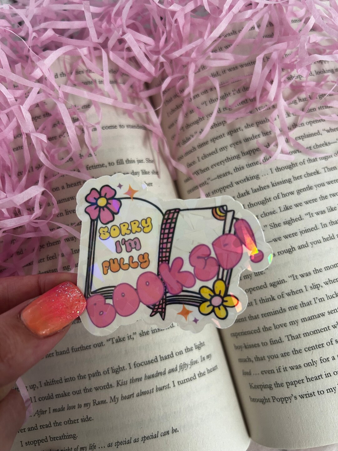 Sorry Im Fully Booked Holographic Sticker, Book Lover Stickers, Gifts ...