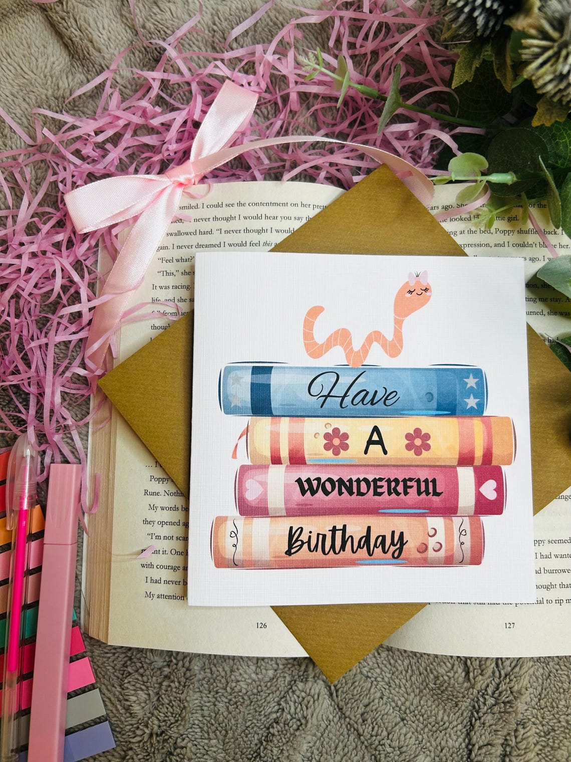 Bookworm Stack Birthday Card for Bookish Bestie, Daughter, for Her ...