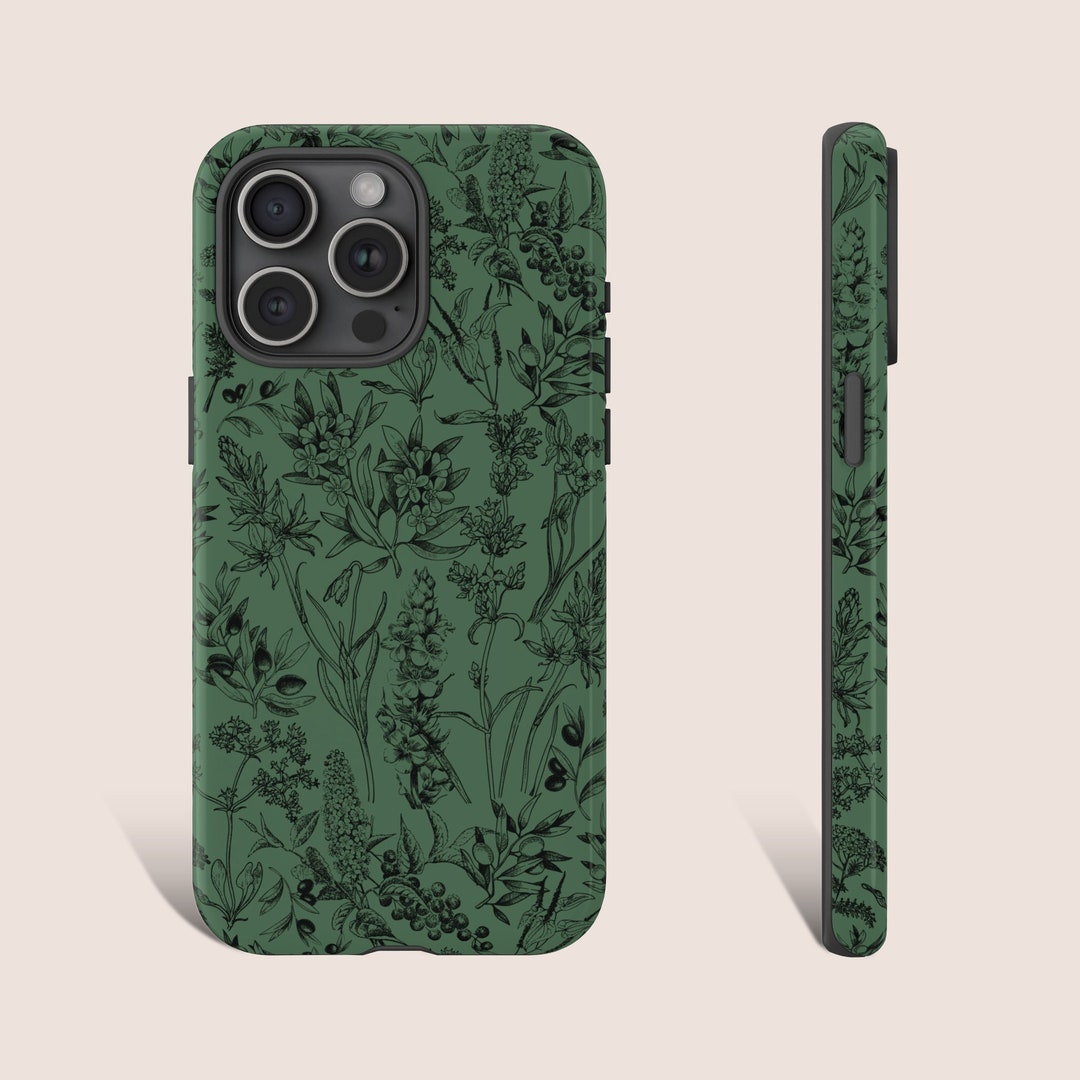 Green Floral Phone Case, Dark Green iPhone Case, Floral Phone Case for ...