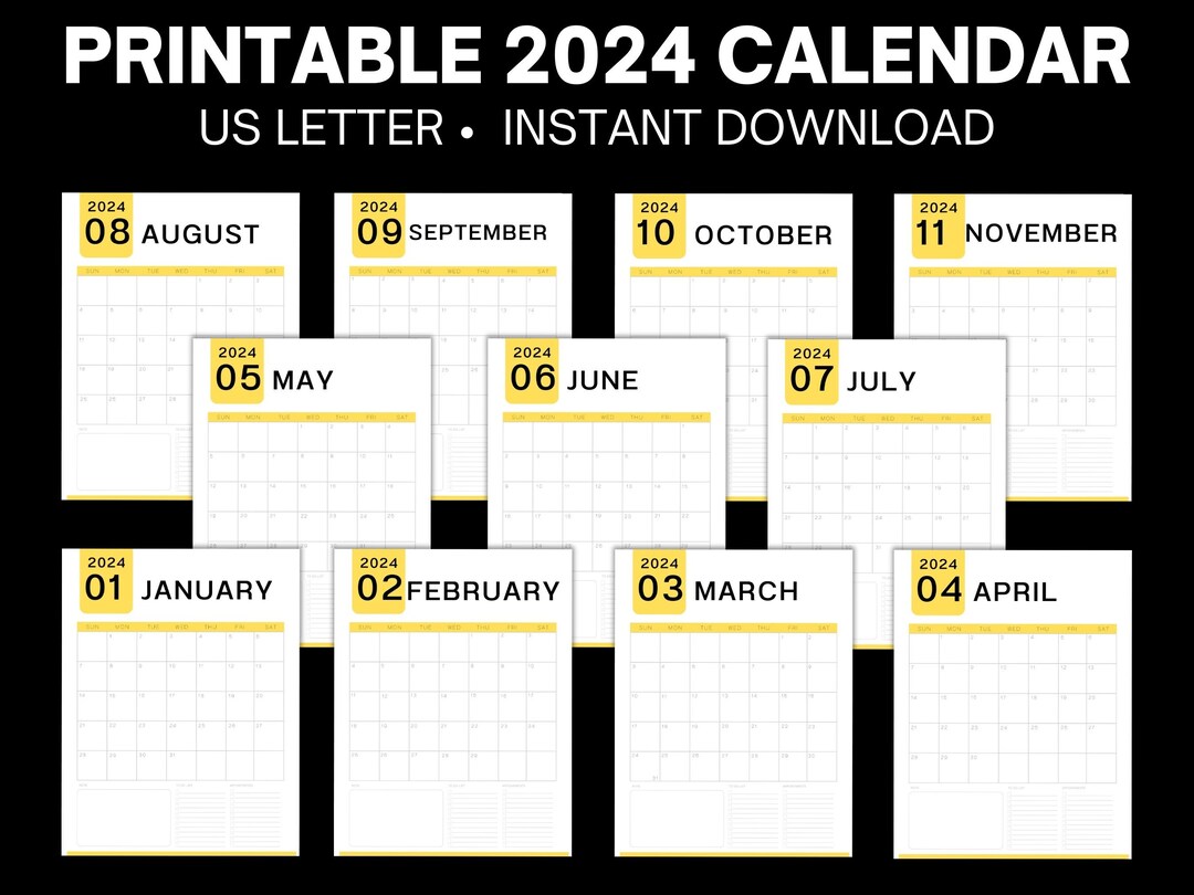 Printable Calendar US Letter Calendar Monthly Planner Colorful - Etsy