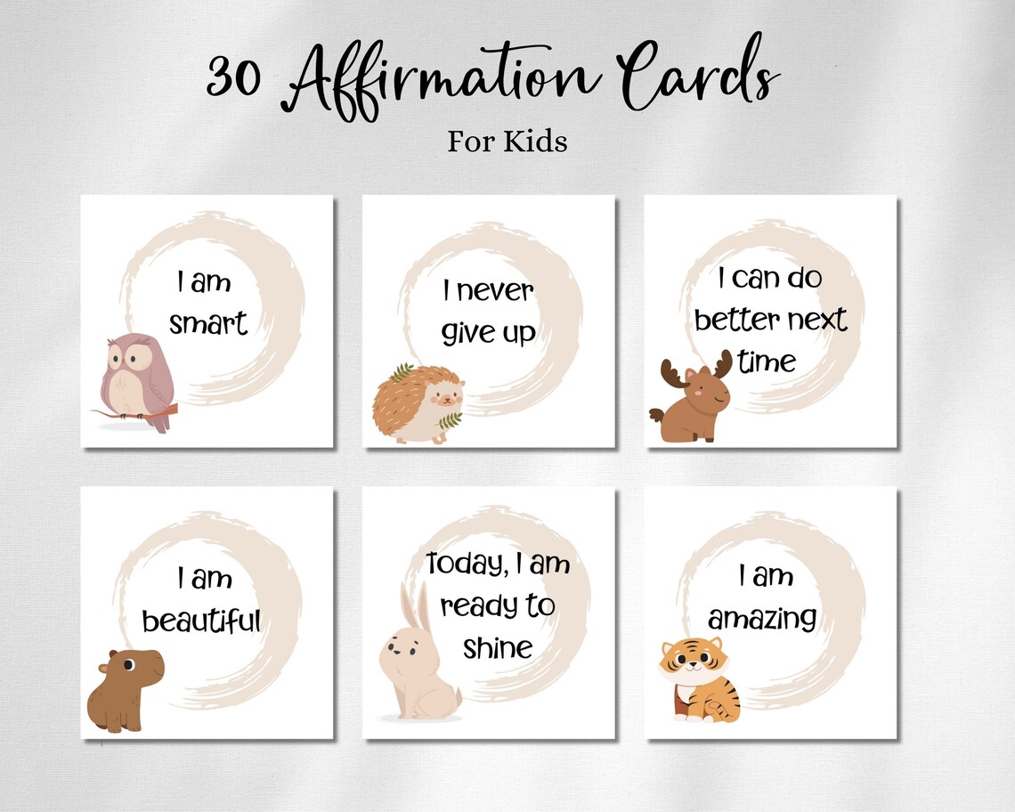 PRINTABLE Affirmation Cards for Kids Cute Animals Cards - Etsy