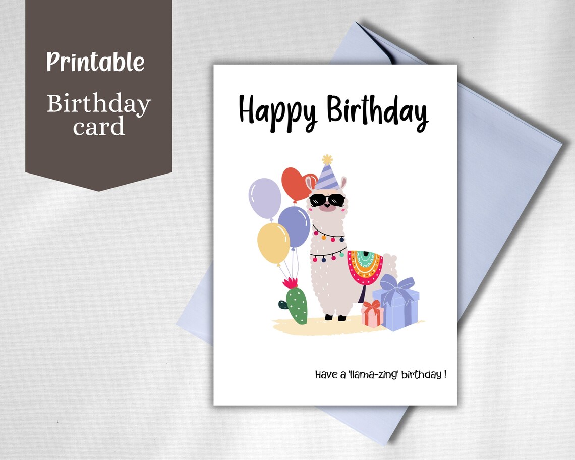 Printable Birthday Card Llama Birthday Card Cute Llama - Etsy
