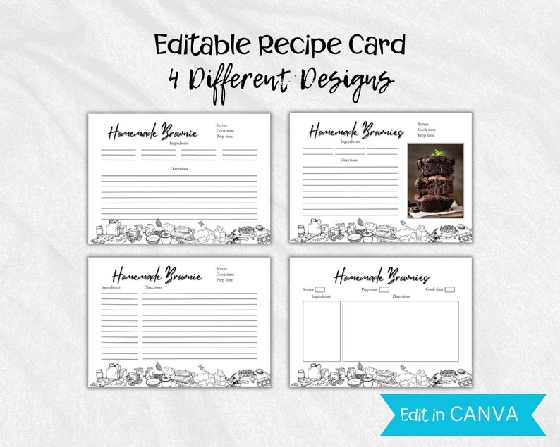 EDITABLE Recipe Card Template | Simple Recipe Card | Printable Recipe ...