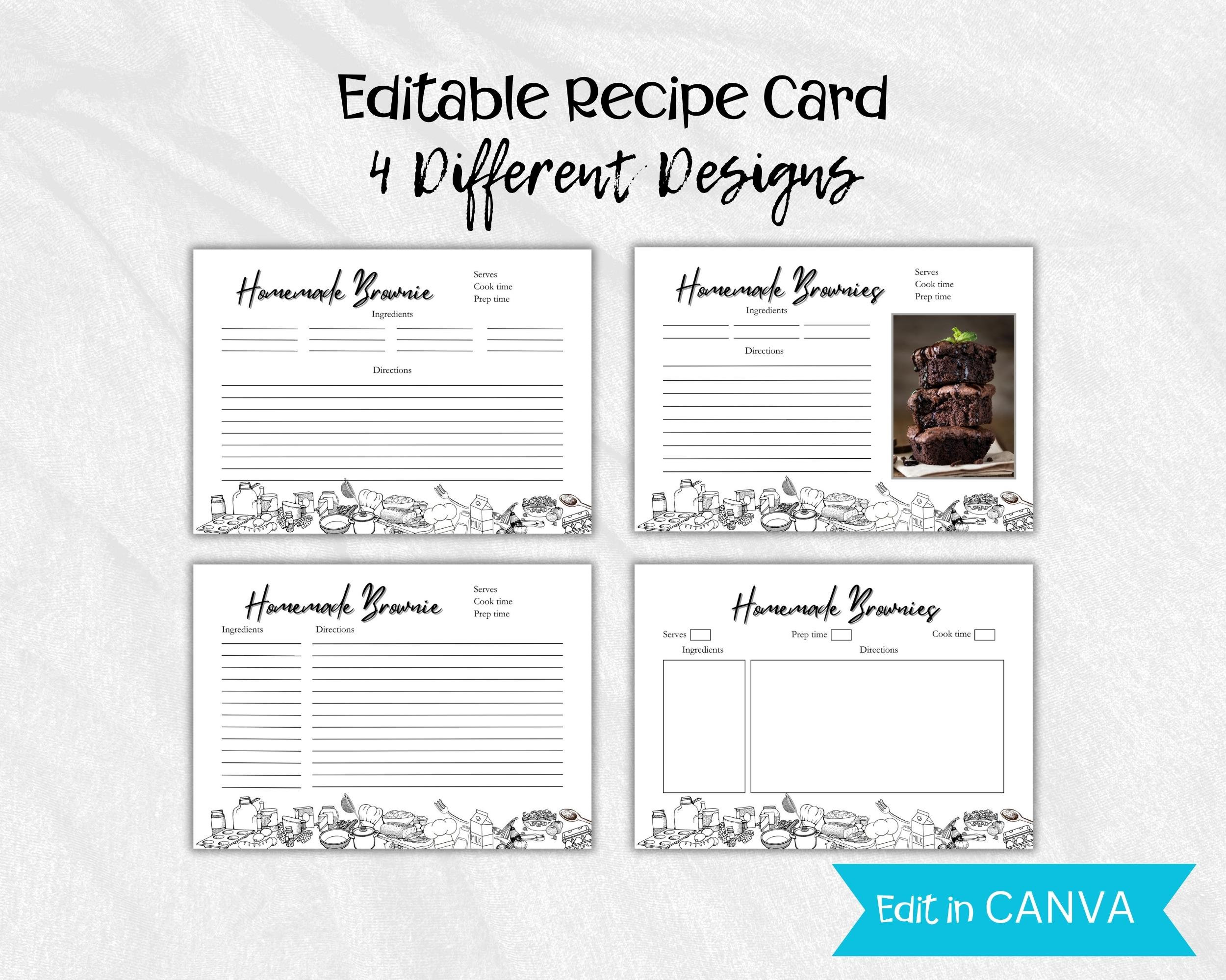 EDITABLE Recipe Card Template | Simple Recipe Card | Printable Recipe ...