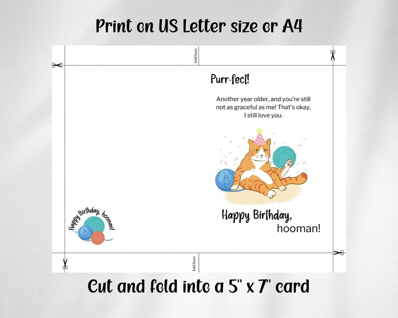 Printable Cat Birthday Card Cat Birthday Card Happy - Etsy