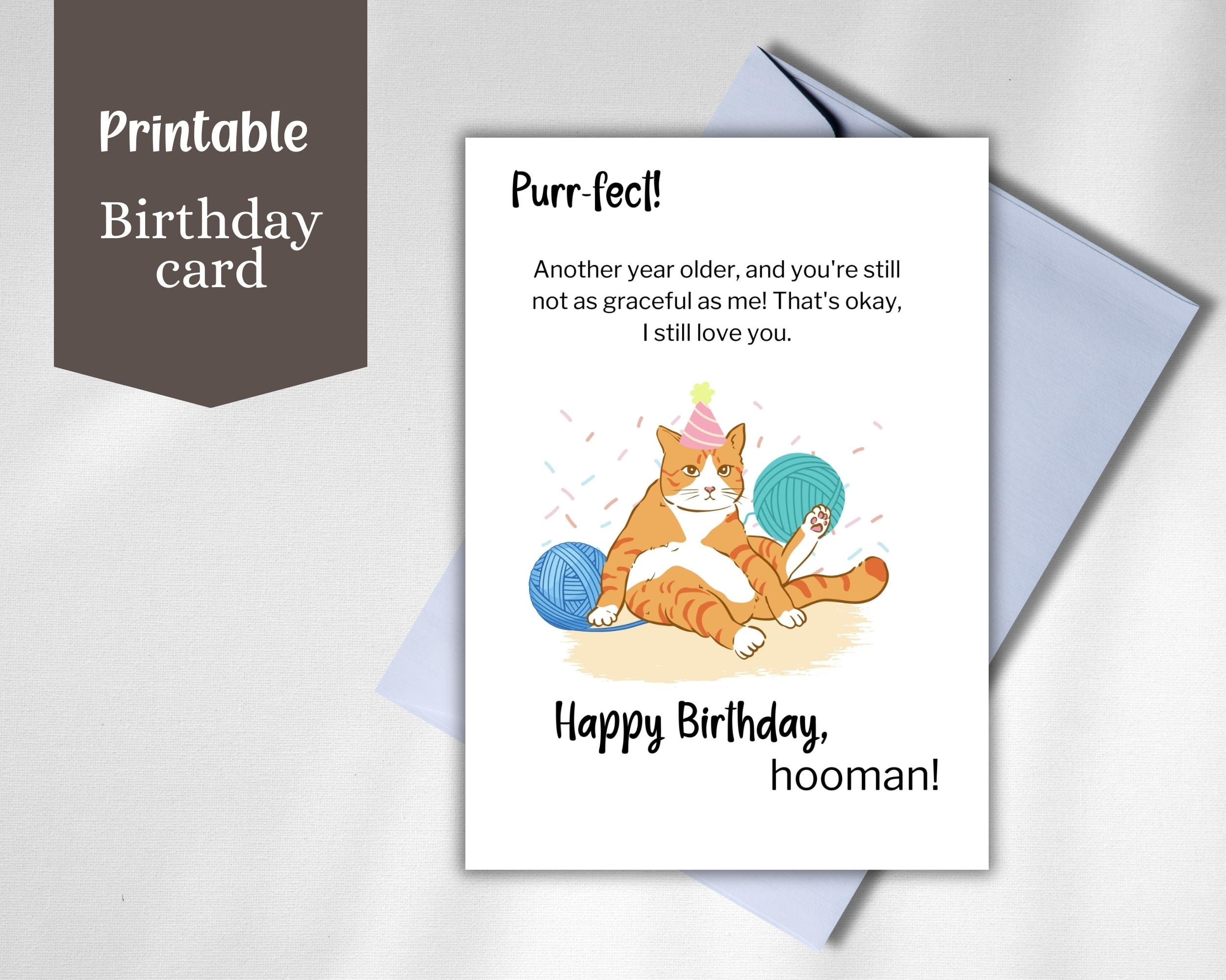 Printable Cat Birthday Card Cat Birthday Card Happy Birthday Card ...