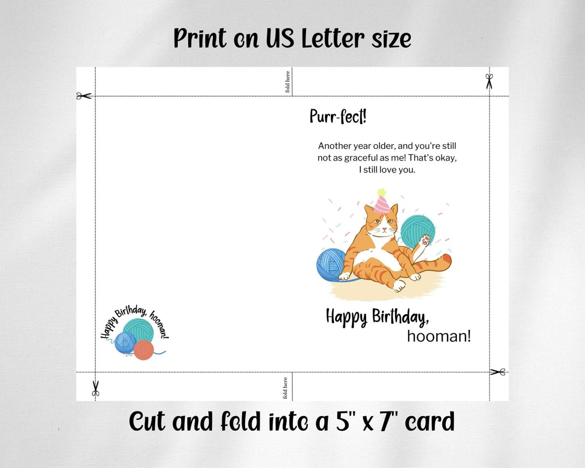 Printable Cat Birthday Card Cat Birthday Card Happy Birthday Card ...