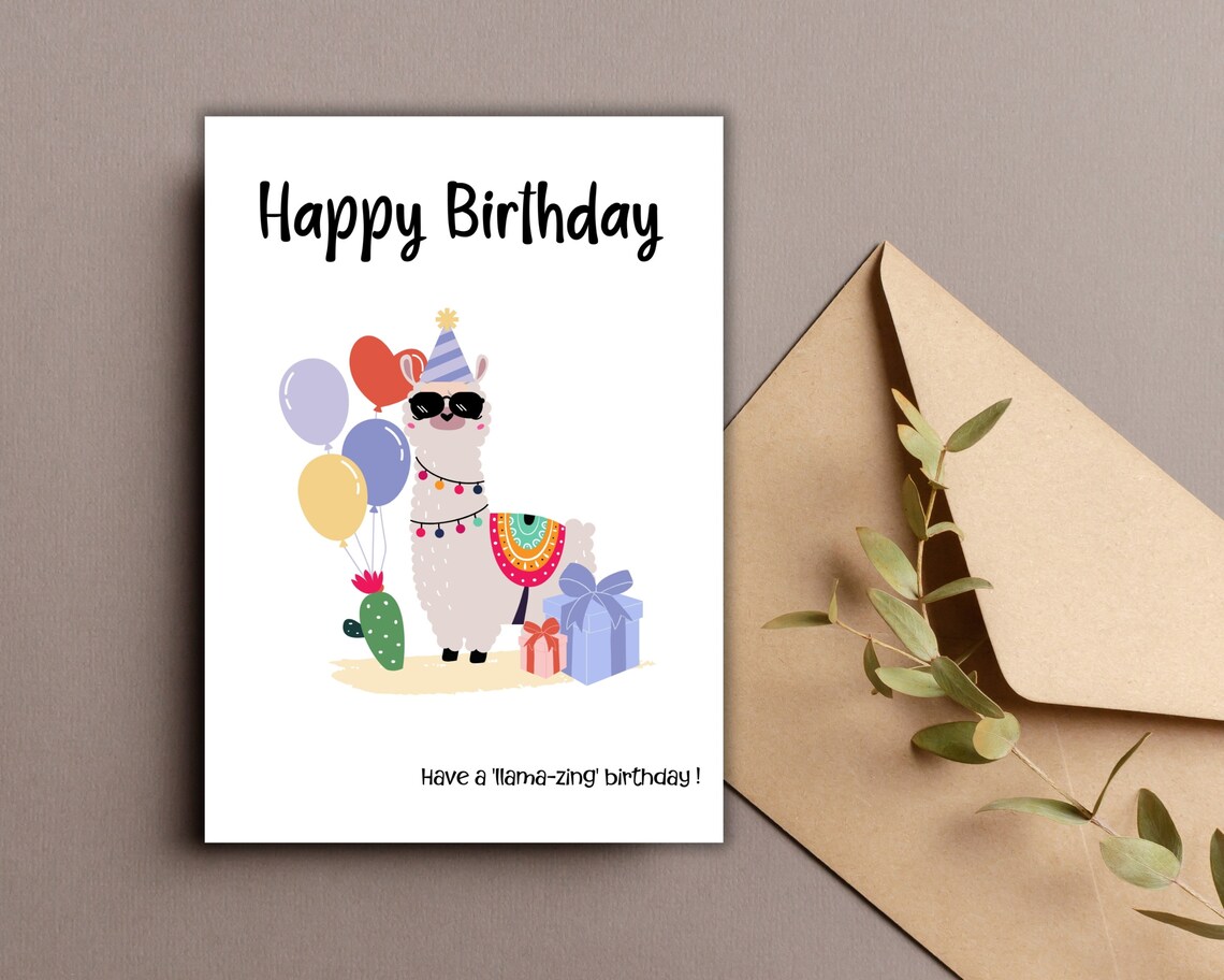 Printable Birthday Card Llama Birthday Card Cute Llama - Etsy