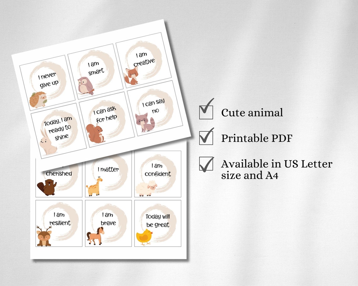 PRINTABLE Affirmation Cards for Kids Cute Animals Cards - Etsy
