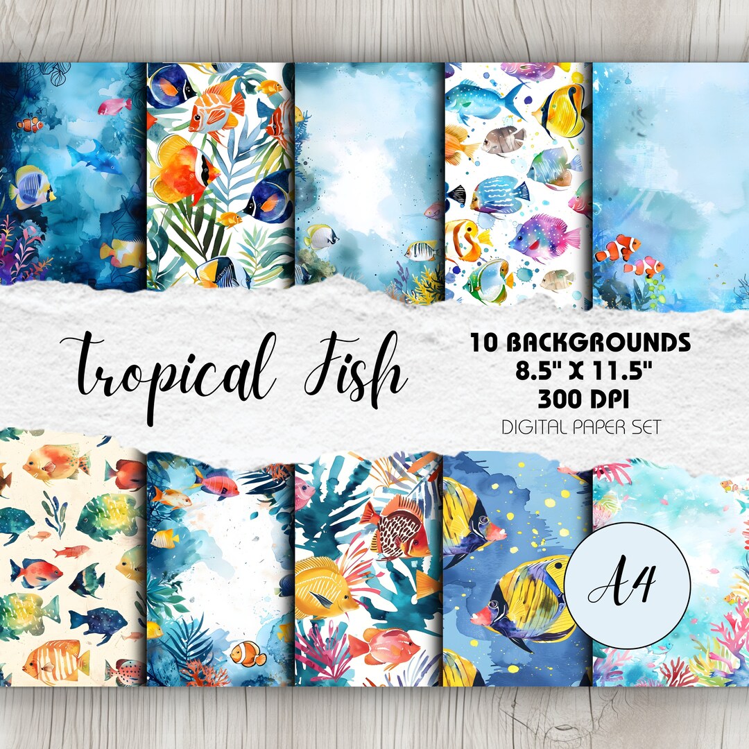 Tropical Fish Watercolor Clipart: Underwater Scenes (digital Download ...