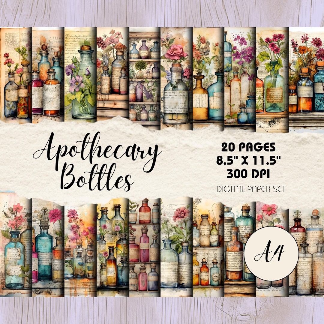 Apothecary Bottle Junk Journal Background Pages | Instant Download ...