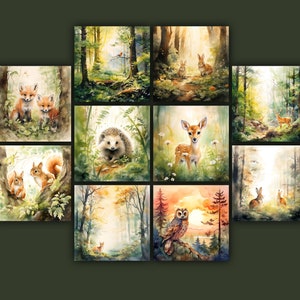 Digital Download Scrapbooking Paper Woodland Forest Animals Artwork ...