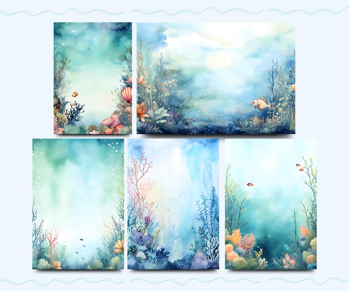 Watercolor Ocean Backgrounds: Under the Sea Scrapbook Paper (digital ...