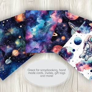 Watercolor Astronaut Space Digital Paper Pack Seamless Pattern Galaxy ...