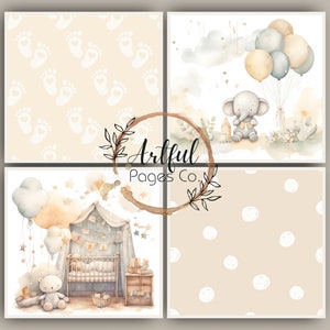 Watercolor New Baby Paper Pack: Neutral Scrapbook Patterns (digital ...