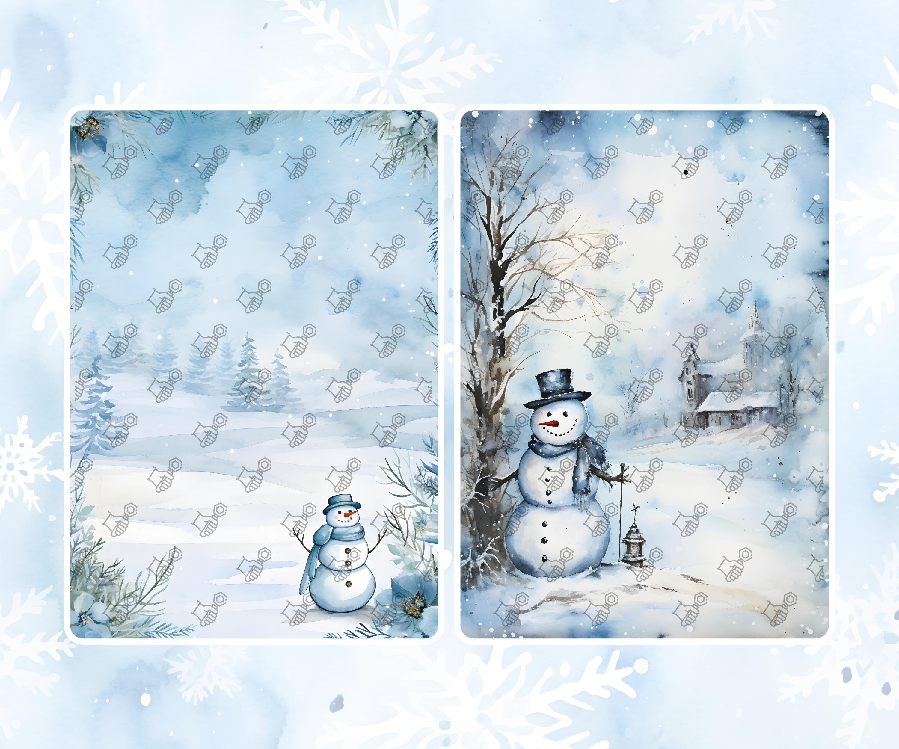 Snowmen Scrapbook Paper: A4 Watercolor Winter Backgrounds (digital ...