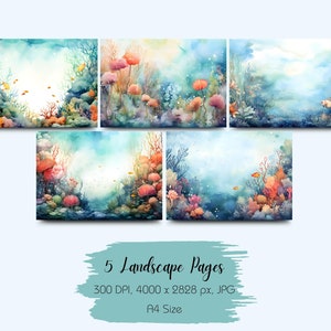 Watercolor Ocean Backgrounds: Under the Sea Scrapbook Paper (digital ...