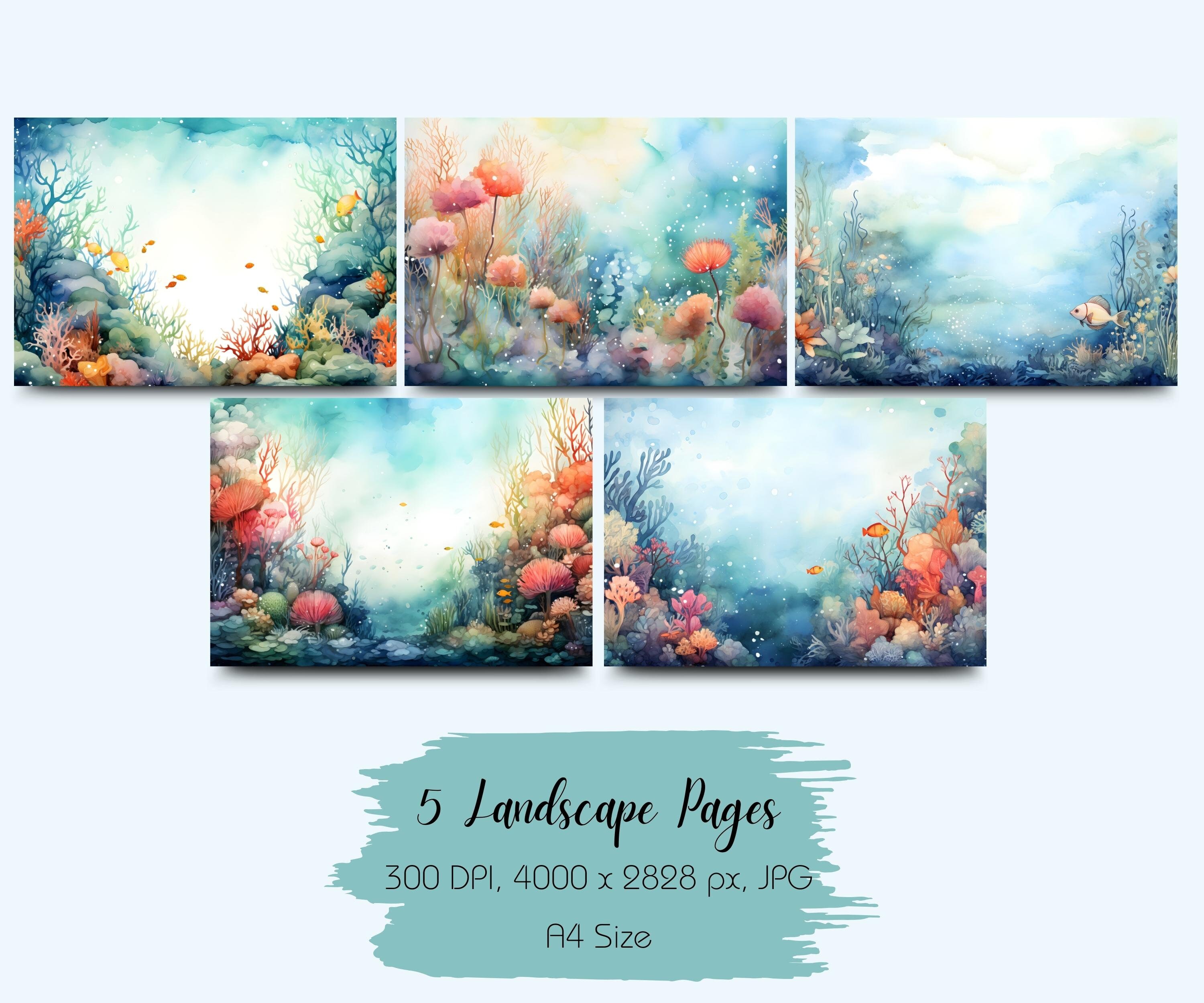 Watercolor Ocean Backgrounds: Under the Sea Scrapbook Paper (digital ...