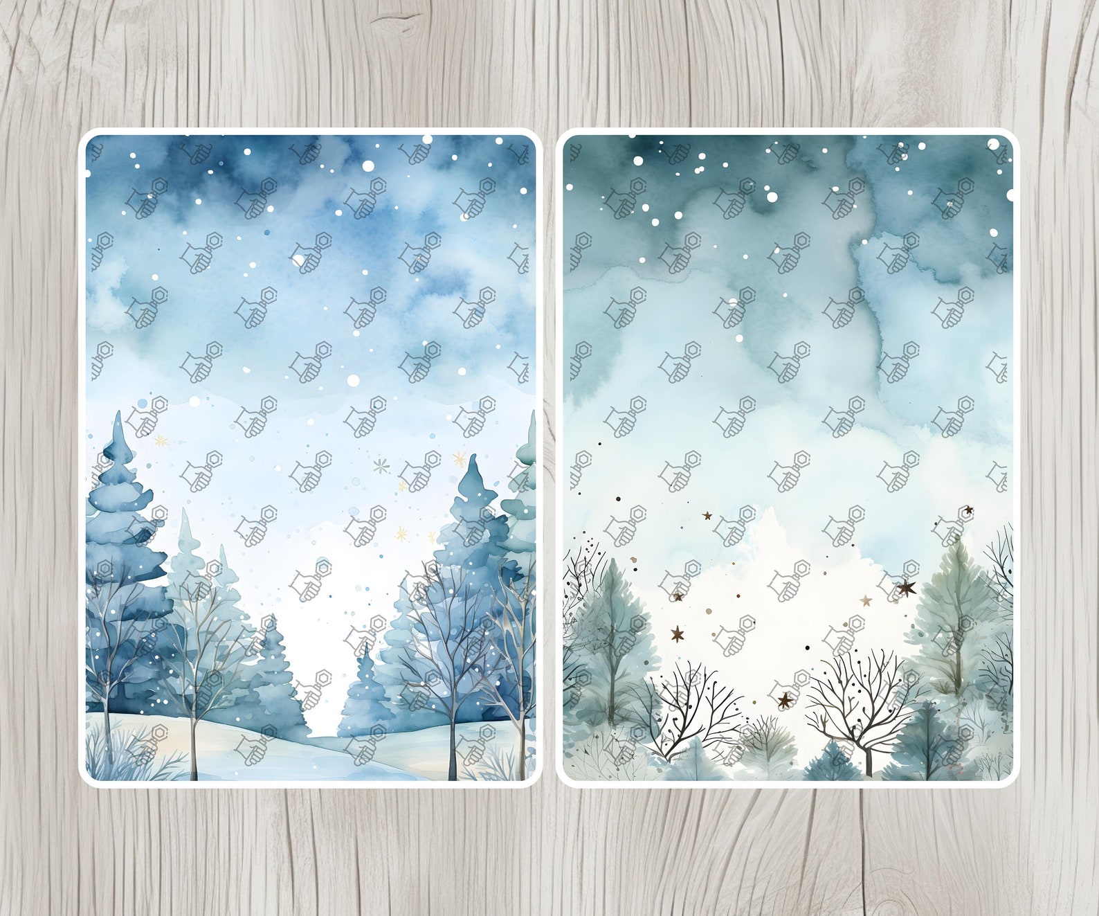 Winter Woodland Scrapbook Paper, Watercolor A4 Backgrounds (digital ...