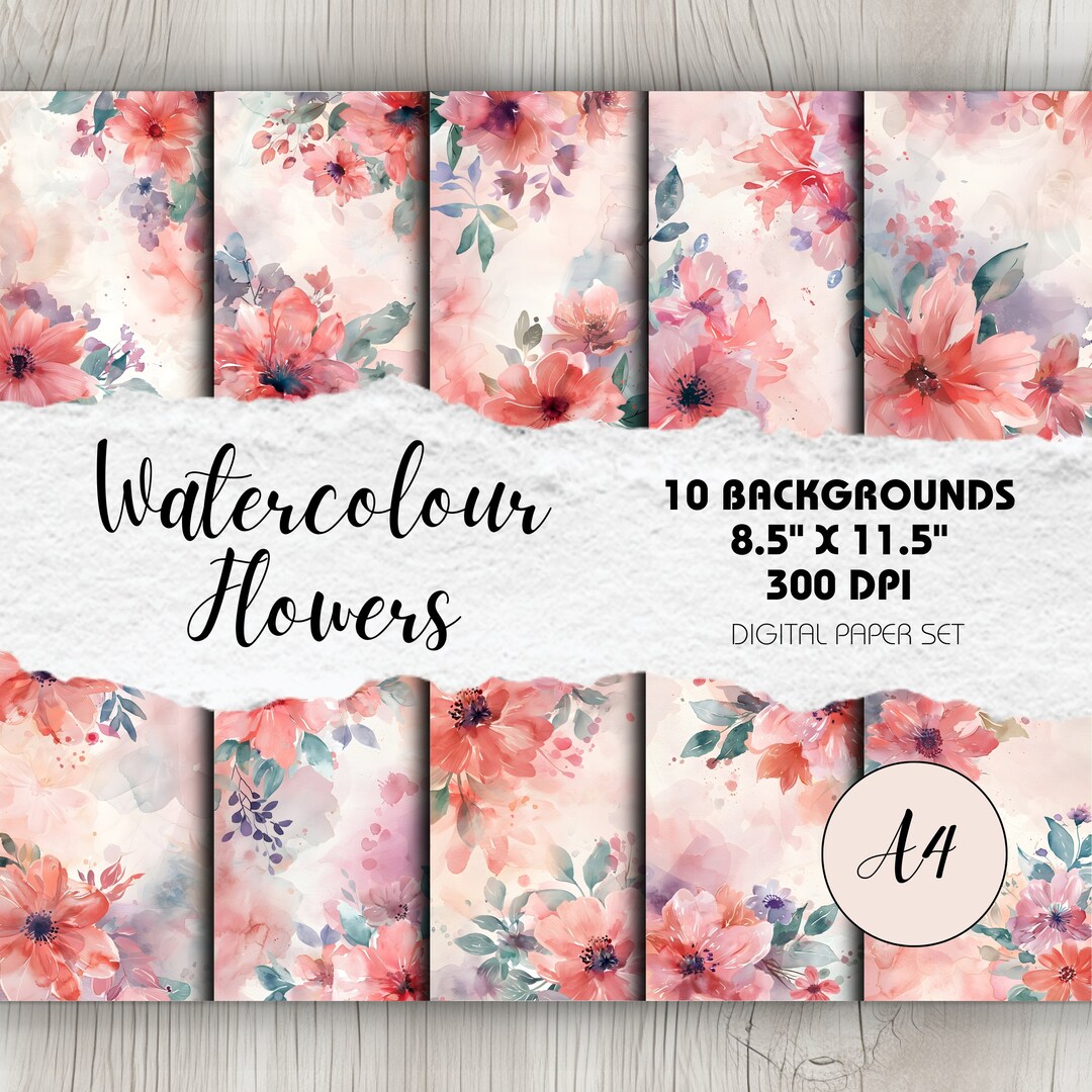 Watercolor Flower Backgrounds: A4 Scrapbook Paper (digital Download) - Etsy