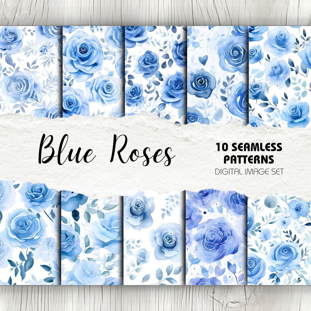 10 Seamless Patterns - Blue Roses | Digital Download | Printable ...