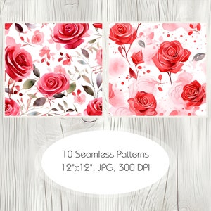 10 Seamless Patterns - Red Roses | Digital Download | Printable ...