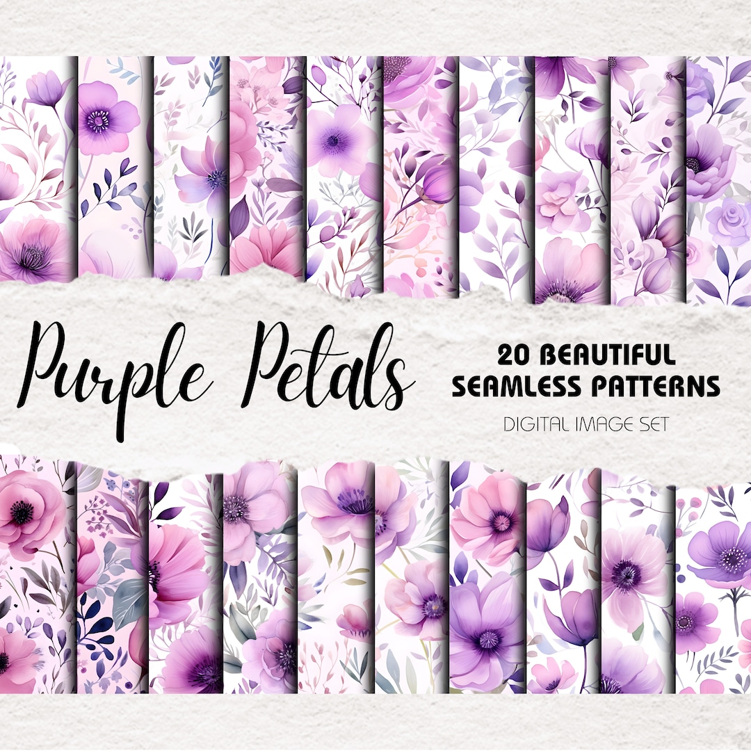 Purple Seamless Flower Patterns, Digital Paper, Watercolour Floral ...