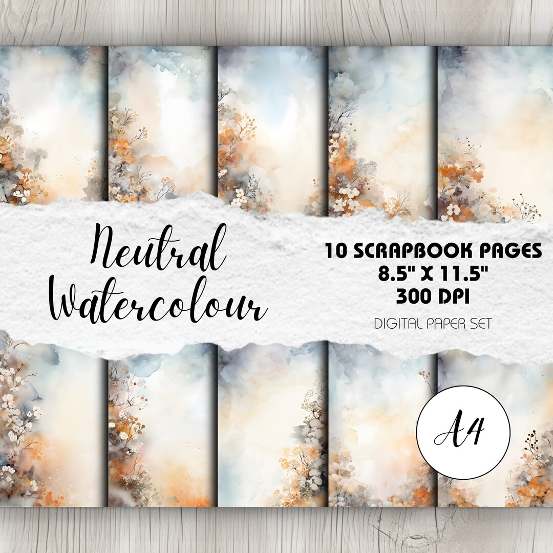 Neutral Colours Floral - 10 A4 Size Pages for Scrapbooking & Junk ...