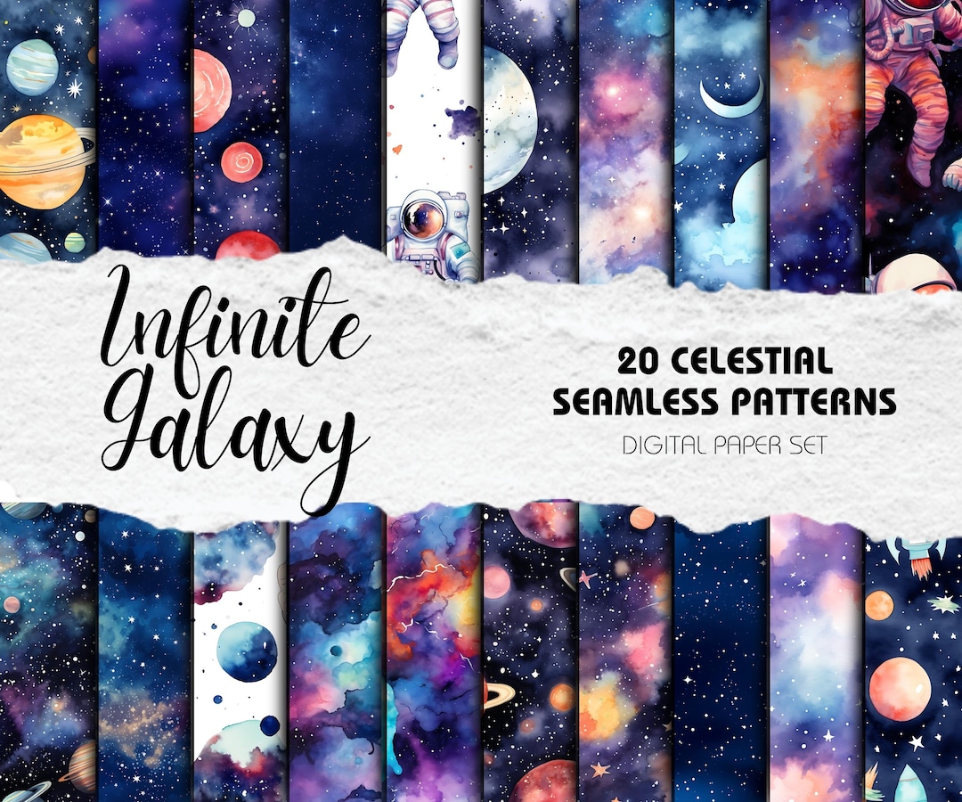 Watercolor Astronaut Space Digital Paper Pack Seamless Pattern Galaxy ...