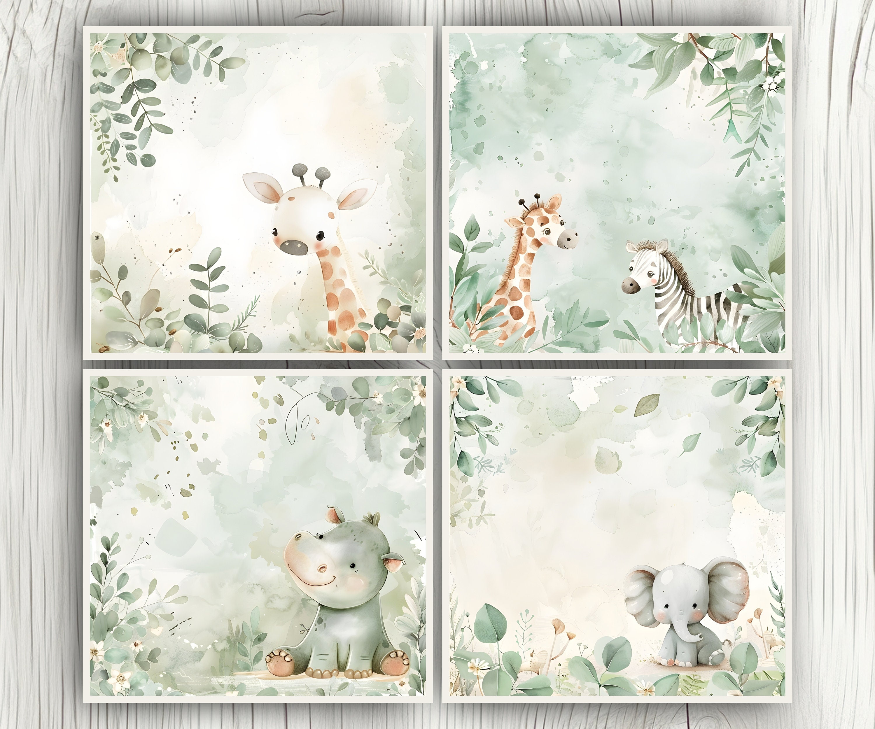 Safari Baby Scrapbook Paper: Watercolor Animal Backgrounds (digital ...