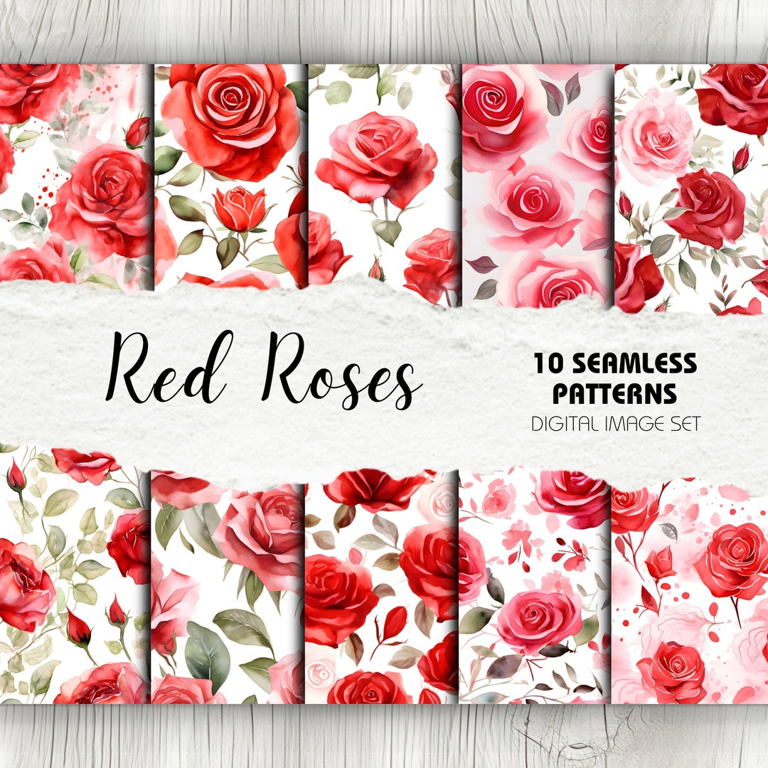 10 Seamless Patterns - Red Roses | Digital Download | Printable ...