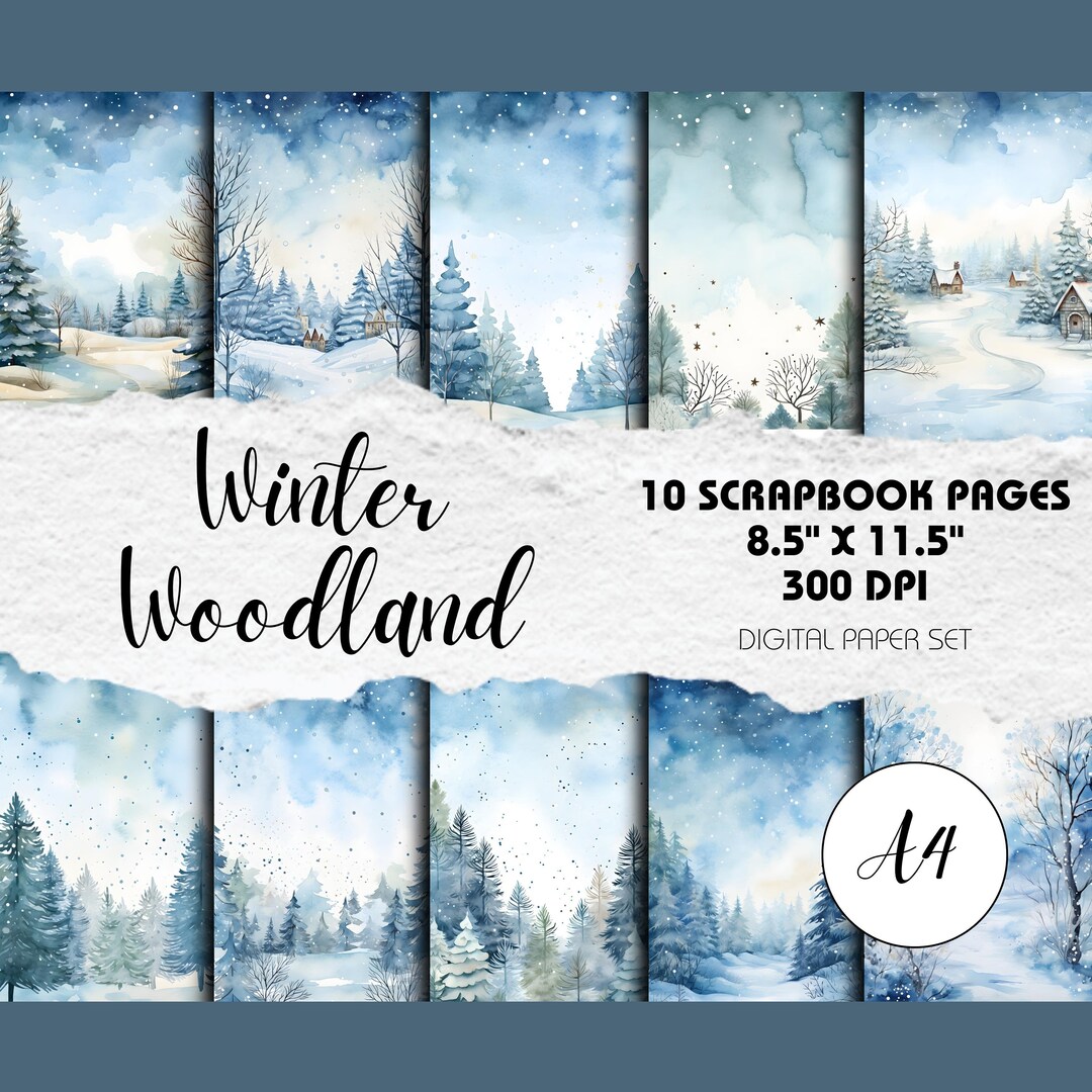 Winter Woodland Scrapbook Backgrounds, 10 A4 Size Pages | Instant ...