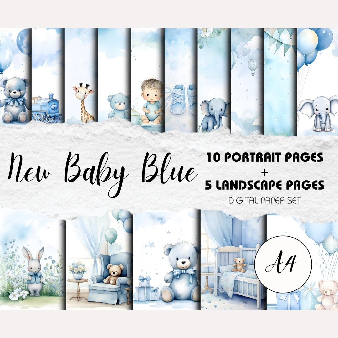 New Baby Blue A4 - 15 Watercolour-style Scrapbook Backgrounds | Instant ...