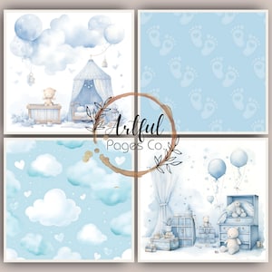 Baby Boy Seamless Patterns Digital Download Scrapbook Paper Watercolour ...