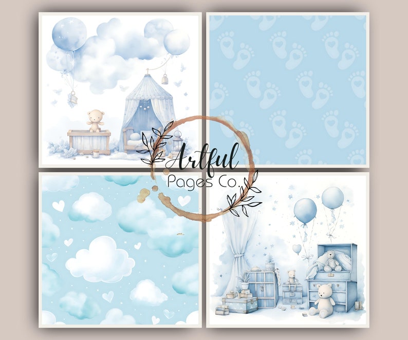 Baby Boy Seamless Patterns Digital Download Scrapbook Paper Watercolour ...