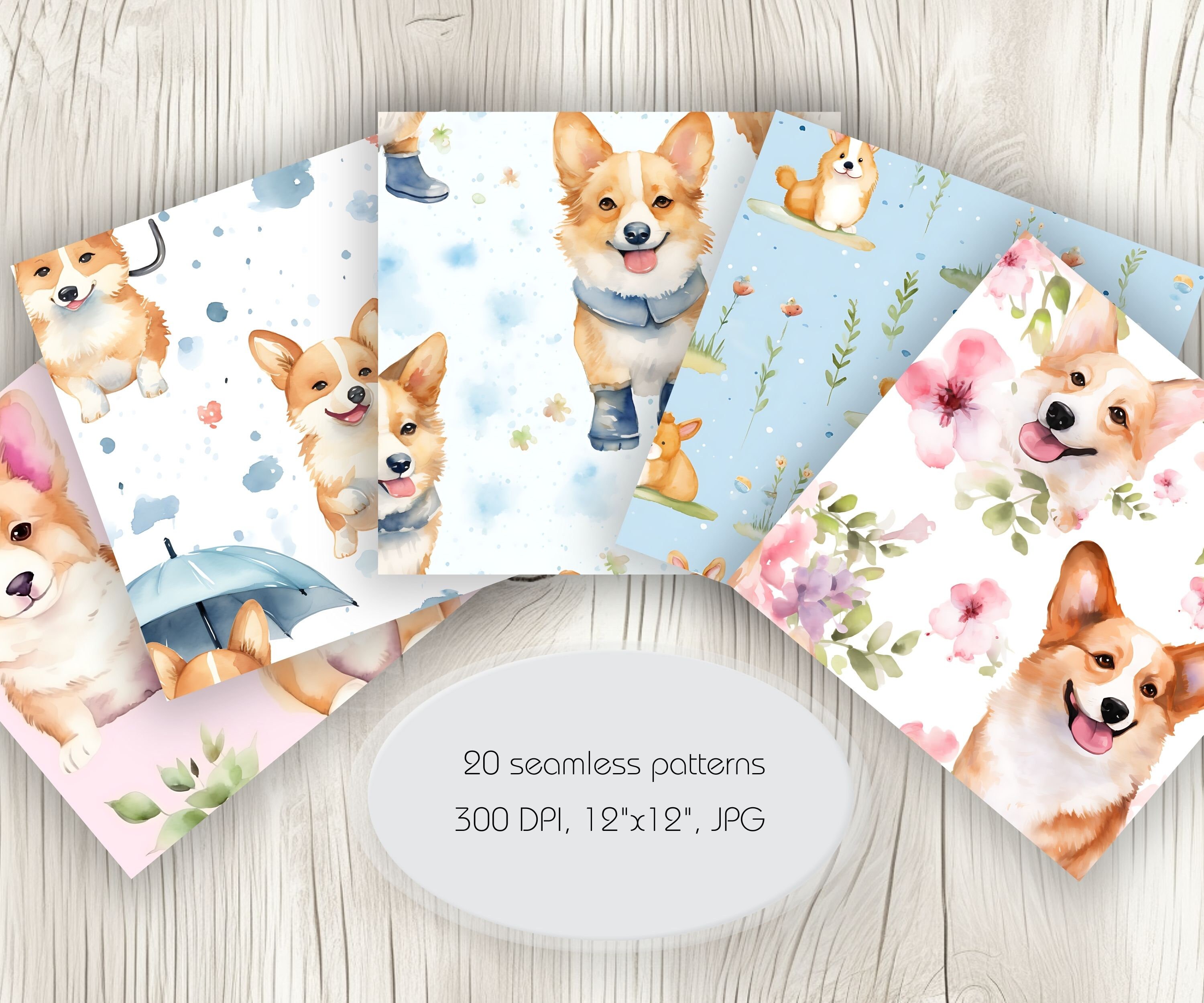 Cute Corgis Digital Paper Instant Download Digital Scrapbooking ...