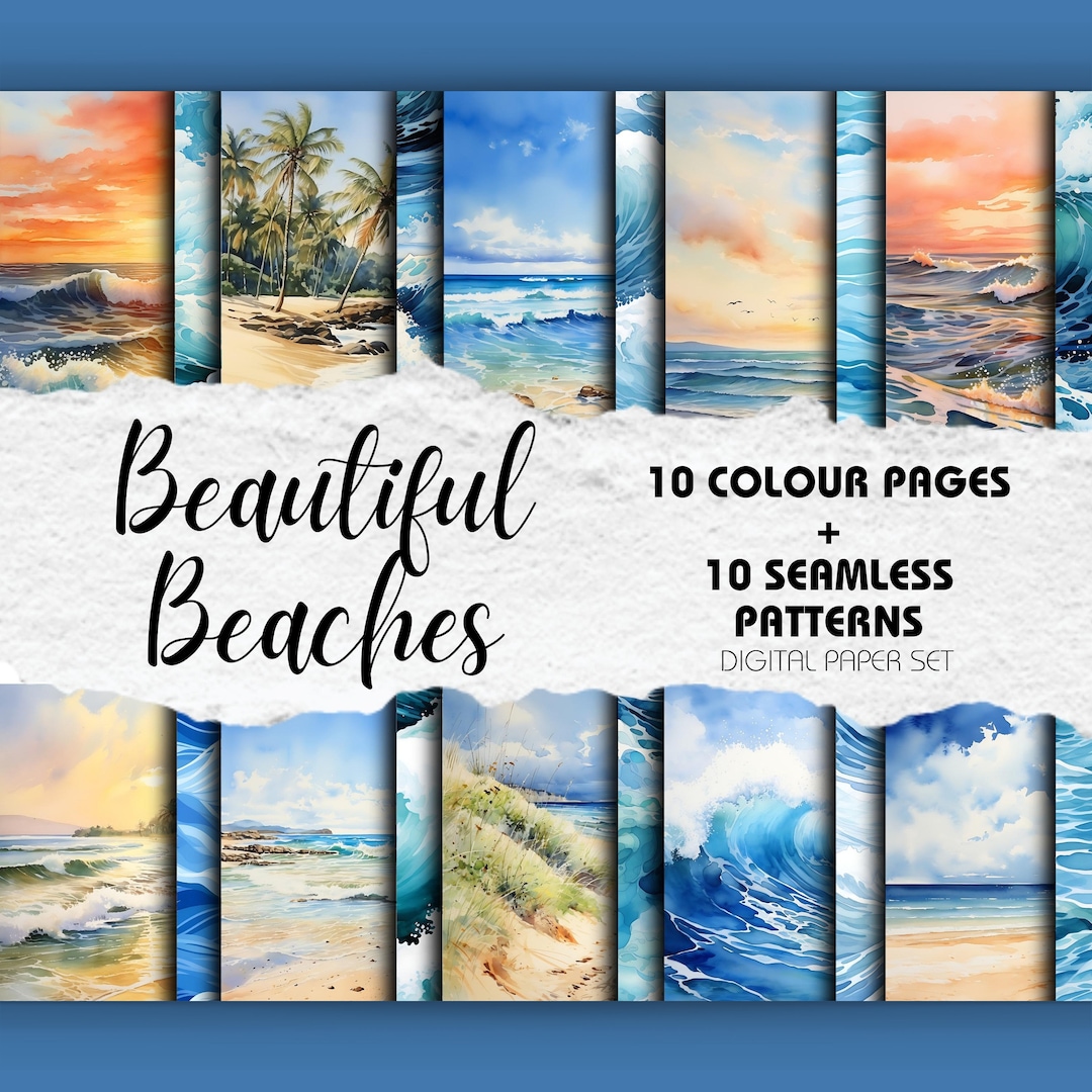 Digital Download Scrapbooking Paper Beach Artwork Seamless Pattern ...