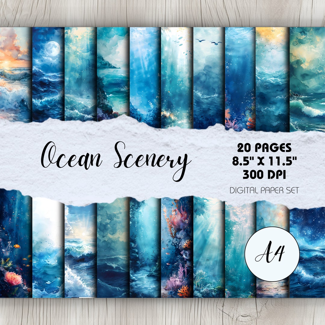 Ocean Scenes - Pack of 10 A4 Size Backgrounds | Instant Download | Crafting, Decor, Sublimation ...