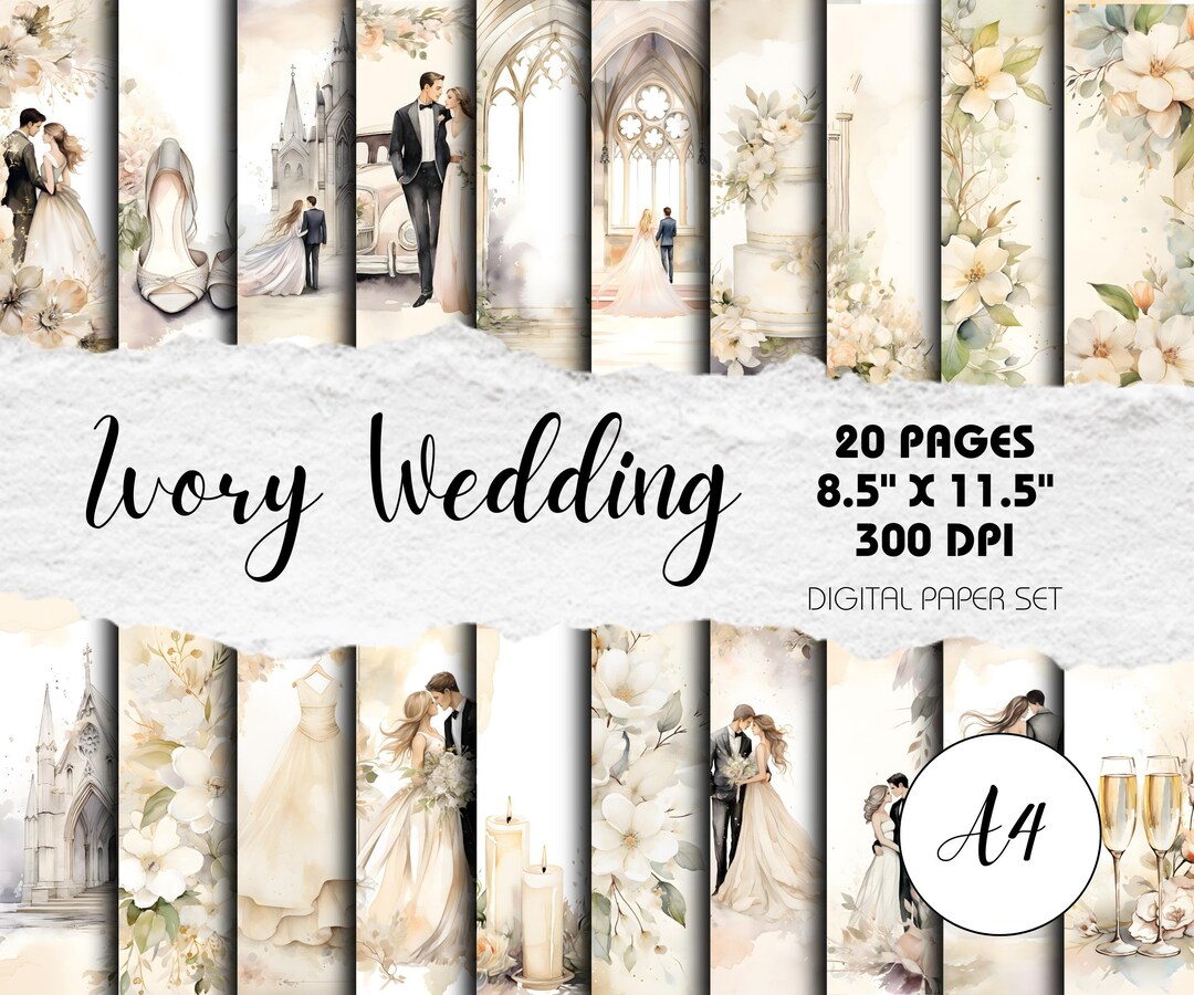 Watercolor Floral Wedding Scrapbook Paper: Ivory A4 Backgrounds ...