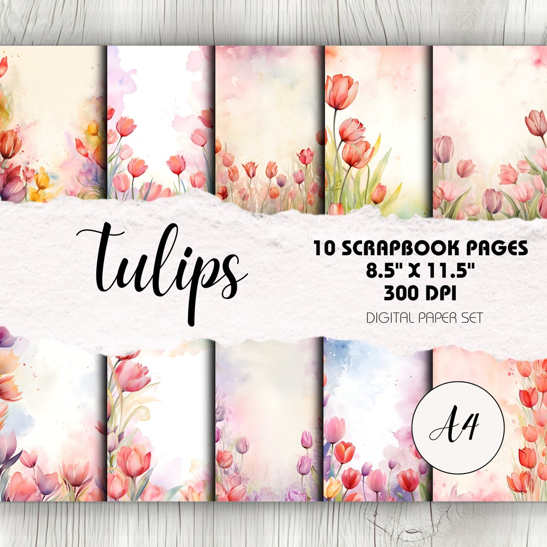 Tulip Scrapbook Background Pages Pack of 10 Instant Download Easter ...