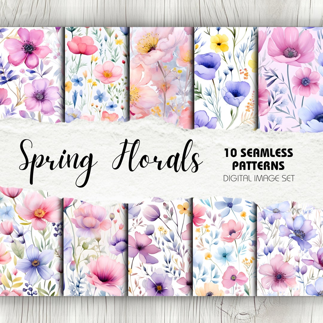 10 Seamless Patterns - Spring Flowers | Instant Download | Spring Paper ...