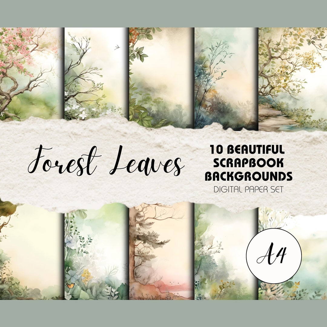 Forest Leaves - 10 A4 Watercolour Scrapbook Pages | Instant Download ...