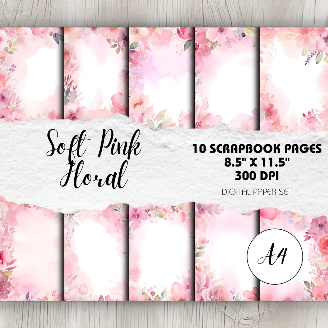 Pink Floral Scrapbook Paper: A4 Watercolor Backgrounds (digital ...