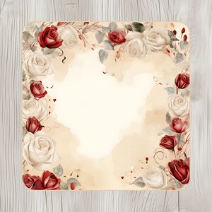 10 Wedding Book Backgrounds Red and White Roses Instant Download Paper ...