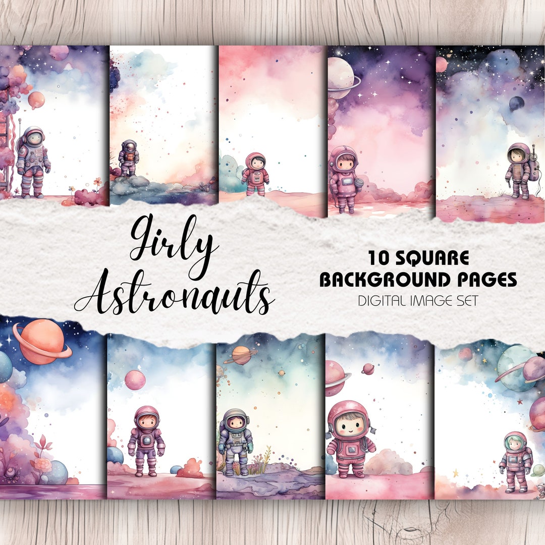 Girly Astronauts - 10 Square Background Pages for Scrapbooking & Junk ...