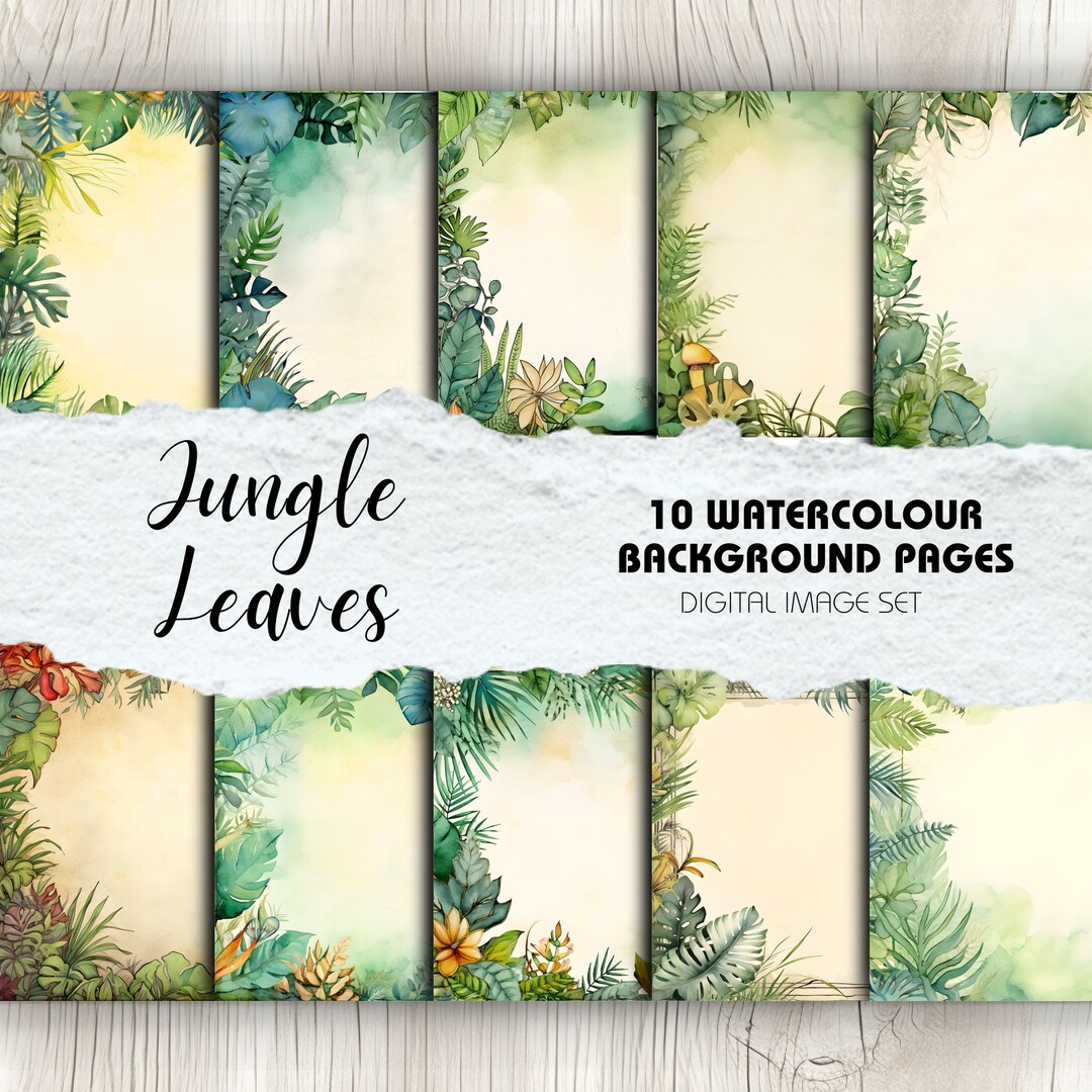 Jungle Leaves Scrapbook Background Pages - Pack of 10 | Instant ...
